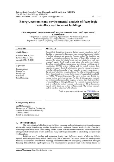 Energy Economic And Environmental Analysis Of Fuzzy Logic Controllers