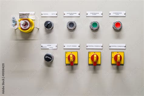 Electrical Control Panel Contains Switch Buttons For Operating Industrial Machine And Factory