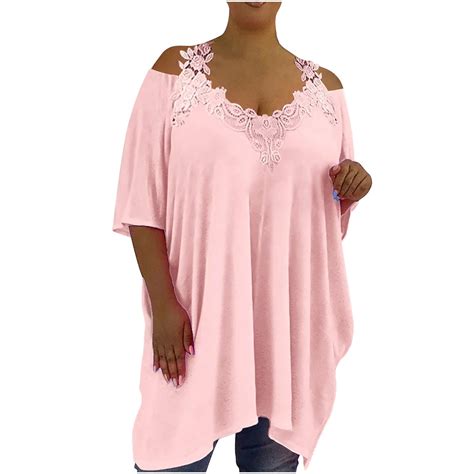 Plus Size Women Top Summer Loose Fit Lace Short Sleeve Lace Blouse
