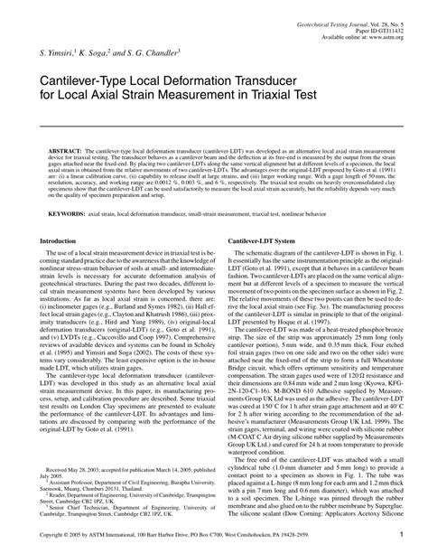Pdf Cantilever Type Local Deformation Transducer For Local Axial Strain Measurement In