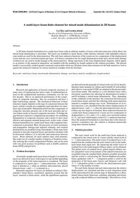 Pdf A Multi Layer Beam Finite Element For Mixed Mode Delamination In 2d Beams