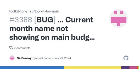 Bug Current Month Name Not Showing On Main Budget Screen · Issue