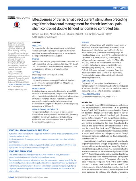 Pdf Effectiveness Of Transcranial Direct Current Stimulation Preceding Cognitive Behavioural