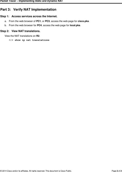 9 2 3 6 Packet Tracer Implementing Static And Dynamic NAT Instructions
