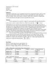 Lab Report Docx Experiment DC Circuits Jessica Lu Partners Date Objective