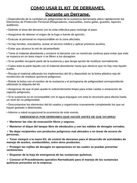 10 Sept 2024 Como Usar Un Kit De Derrames Pdf