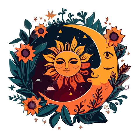 하지 점 벡터 스티커 클립 아트 꽃과 태양 얼굴 만화로 덮여 달과 별 상표 클립 아트 Png 일러스트 및 벡터 에 대한 무료 다운로드 Pngtree