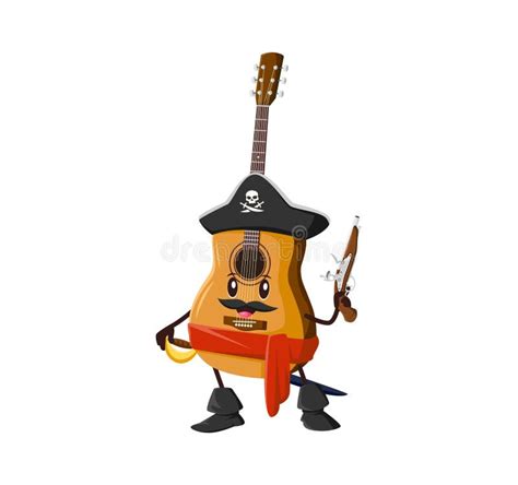 Cartoon Guitar Musical Instrument Pirate Character Stock Vector