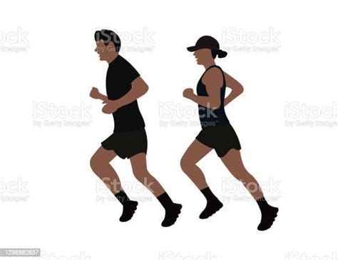 젊은 남자와 여자는 벡터 일러스트를 실행합니다 스포츠웨어에서 달리는 커플 운동선수 달리기에 대한 스톡 벡터 아트 및 기타 이미지 달리기 아이콘 가냘픈 Istock