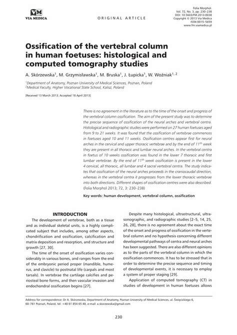 Pdf Ossification Of The Vertebral Column In Human Foetuses