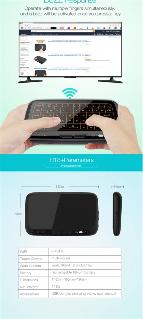 H18 Wireless Air Mouse Mini Keyboard Full Screen Touch Qwerty Keyboar Pfdeal