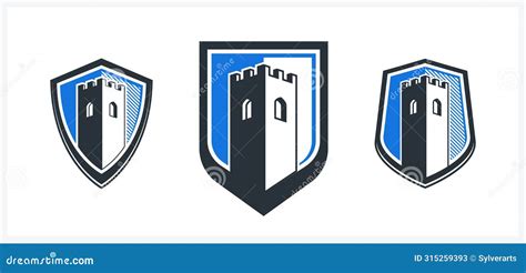 Shield With Tower Of Defense Fortress Inside Vector Symbol Stock