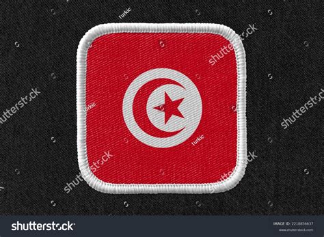 Square Flag Tunisia Patch Photo Realistic Stock Illustration 2218856637