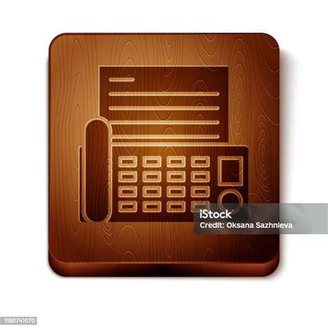 흰색 배경에 격리 된 갈색 팩스 기계 아이콘입니다 사무실 전화 나무 사각형 버튼입니다 벡터 일러스트레이션 기계 부분에 대한 스톡