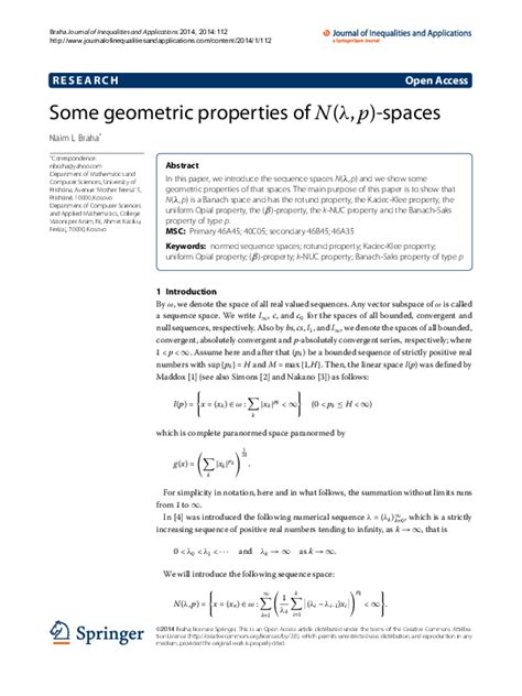Pdf Some Geometric Properties Of Nλp Spaces Naim Braha