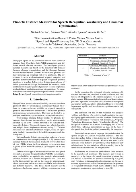 Pdf Phonetic Distance Measures For Speech Recognition Vocabulary And Grammar Optimization