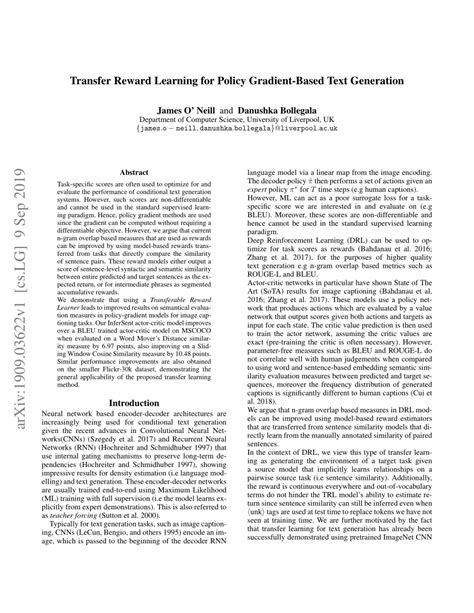 Pdf Transfer Reward Learning For Policy Gradient Based Text Generation