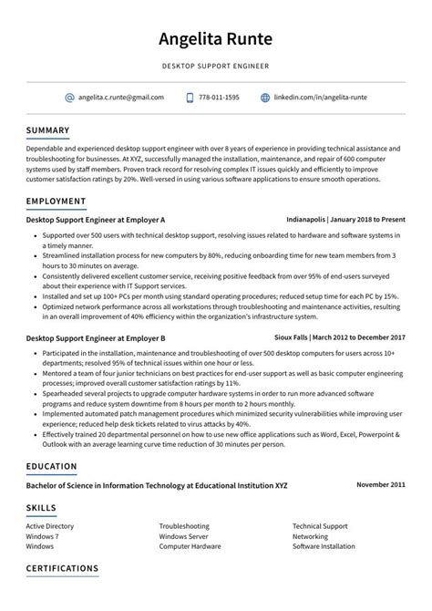 Desktop Support Engineer Resume Cv Example And Writing Guide