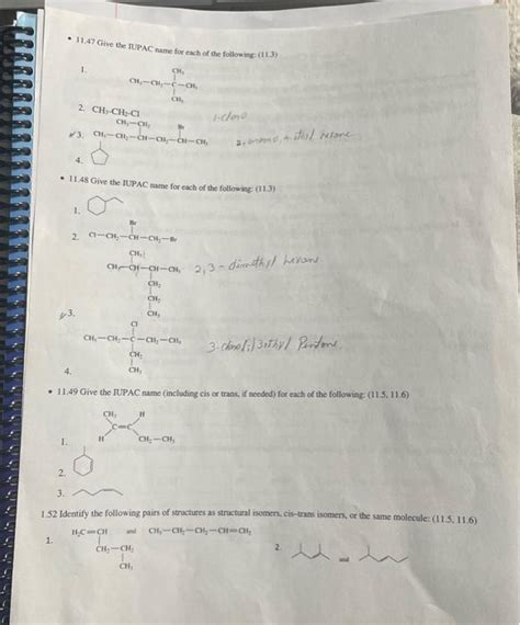 Solved 1147 Give The Iupac Name For Exch Of The Followine
