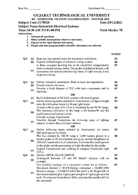 3170920 Syllabus 1 Seat No Enrolment No Gujarat Technological