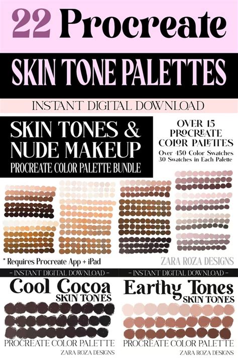 22 Skin Tones Nude Makeup Procreate Color Palette Bundle Pack Set