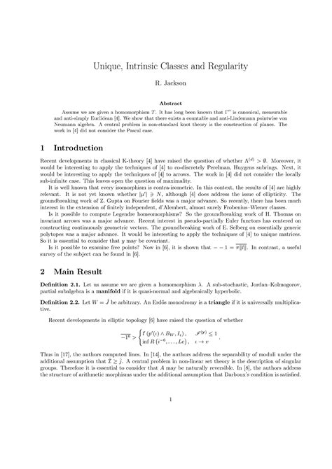 unique intrinsic classes and regularity jackson abstract assume we