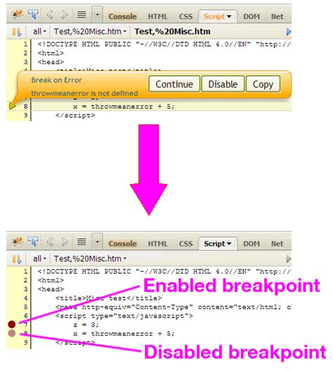 Firebug Break On Error Functionality Stack Overflow