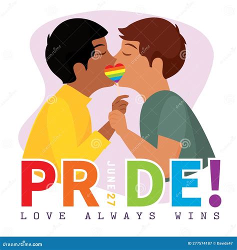 Isolated Homosexual Couple Kissing Each Other Pride Month Vector Stock