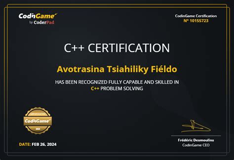 Codingame Certification