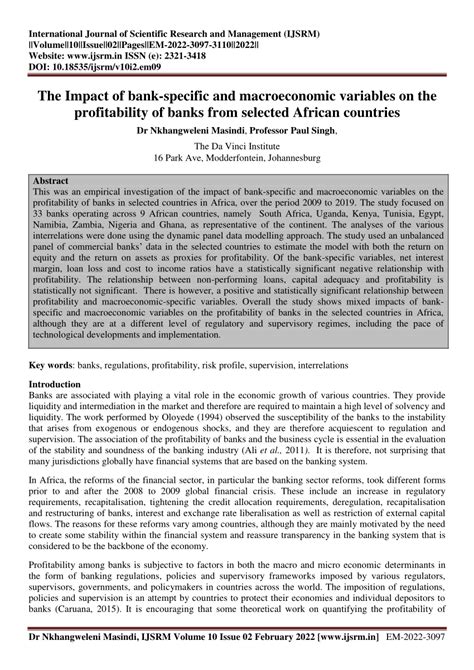 Pdf The Impact Of Bank Specific And Macroeconomic Variables On The Profitability Of Banks From