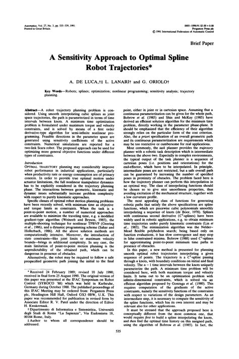 Pdf A Sensitivity Approach To Optimal Spline Robot Trajectories