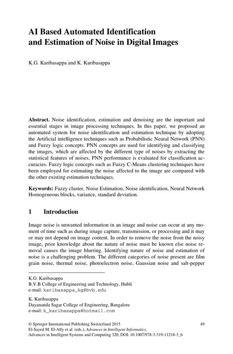 PDF AI Based Automated Identification And Estimation Of Noise In