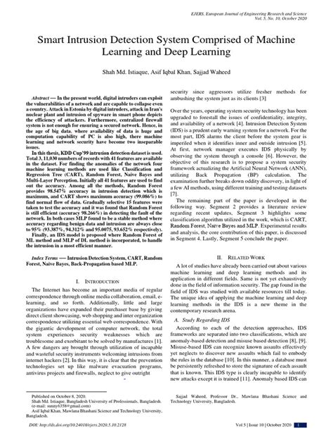 Smart Intrusion Detection System Compris Pdf Machine Learning