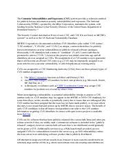 CVE Inf Docx The Common Vulnerabilities And Exposures CVE System Provides A Reference Method