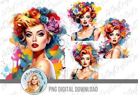 Beautiful Colorful Floral Pin Up Girl Graphic By Artbycrystaljennings