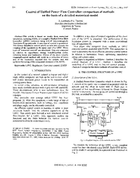 Pdf Control Of Unified Power Flow Controller Comparison Of Methods On The Basis Of A Detailed