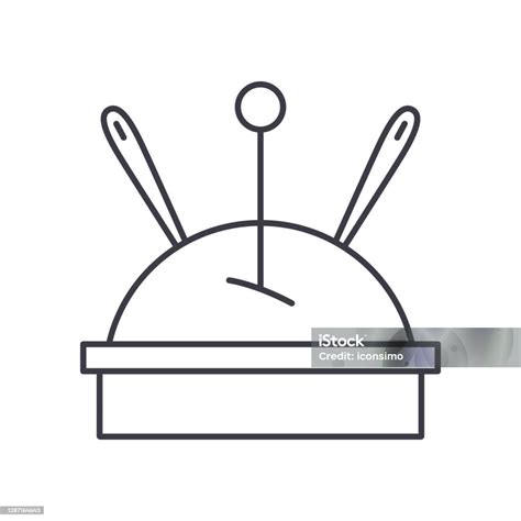 핀 쿠션 아이콘 선형 절연 일러스트레이션 얇은 선 벡터 웹 디자인 기호 흰색 배경에 편집 가능한 스트로크가 있는 개요 개념 기호 가위에 대한 스톡 벡터 아트 및 기타 이미지