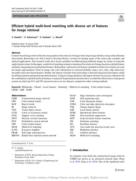 Efficient Hybrid Multi Level Matching With Diverse Set Of Features For Image Retrieval Request Pdf
