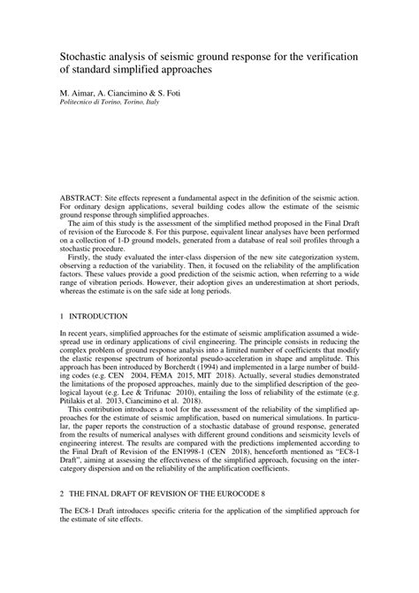 Pdf Stochastic Analysis Of Seismic Ground Response For The Verification Of Standard Simplified