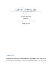Kinematics Lab Report Docx Lab Kinematics Joshua Vance Dr Carlos Lopez Carrillo PHYS