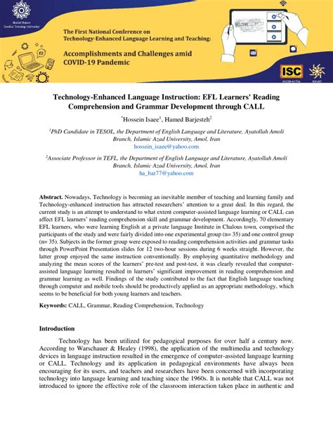 Pdf Technology Enhanced Language Instruction Efl Learners Reading Comprehension And Grammar
