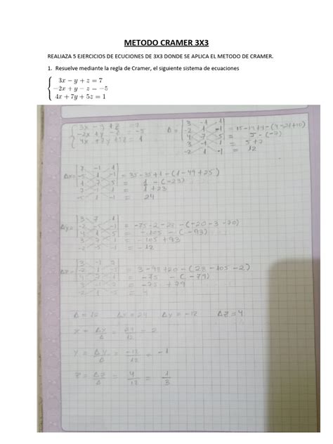 Metodo Cramer 3x3 Ejercicios Pdf