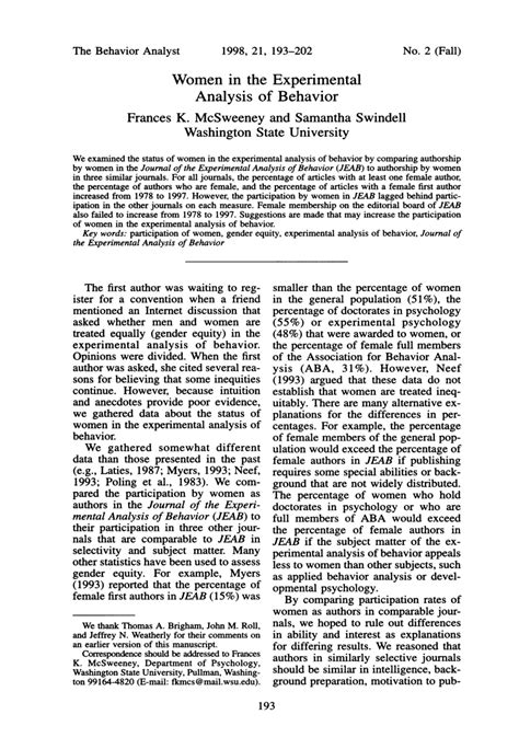 Pdf Women In The Experimental Analysis Of Behavior