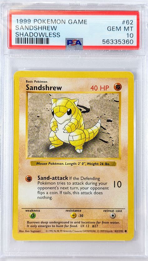 1999 Pokemon Base Set Sandshrew Shadowless 62 Psa Gem Mint 10