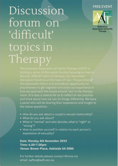 Discussion Forum On Difficult Topics In Therapy Sex Australian