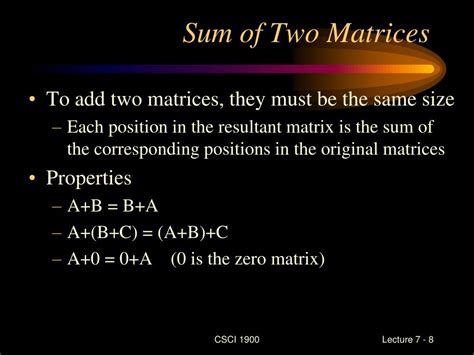 Ppt Lecture 7 Matrices Powerpoint Presentation Free Download Id 2598226