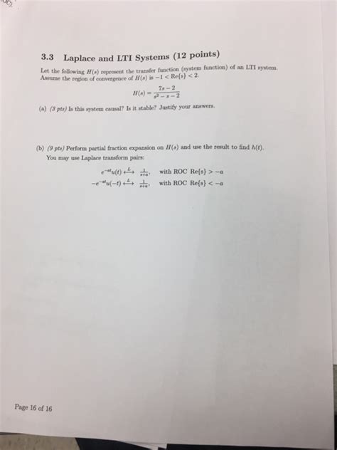 Solved Let The Following Hs Represent The Transfer