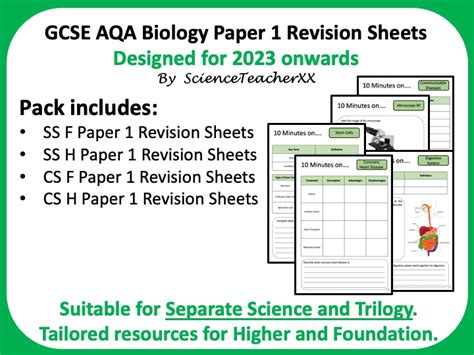 AQA GCSE Biology Revision Sheets Paper 1 Teaching Resources