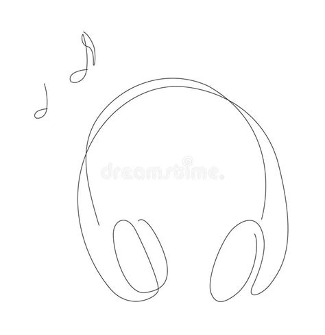 Headphone With Notes Line Art Illustration Music Headphones Linear Dj