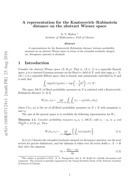 Pdf A Representation For The Kantorovich Rubinstein Distance On The